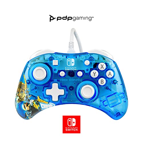 PDP Rock Candy Wired Gaming Switch Pro Controller - Zelda Breath of the Wild - Blue - Official License Nintendo - OLED / Lite Compatible - Compact, Durable Travel Controller - See Through - Holiday Gifts