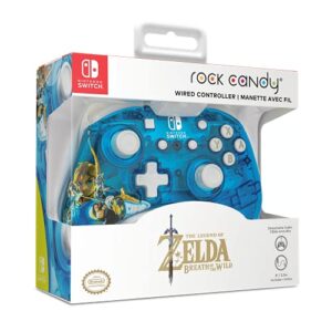 PDP Rock Candy Wired Gaming Switch Pro Controller - Zelda Breath of the Wild - Blue - Official License Nintendo - OLED / Lite Compatible - Compact, Durable Travel Controller - See Through - Holiday Gifts