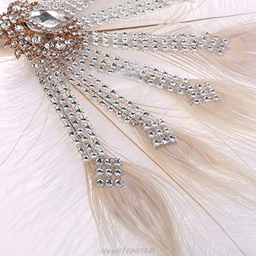 Feather Fan Peacock Bridal Bouquet Ostrich Marabou Handheld Crystal Flapper Accessories for Dance A02 21