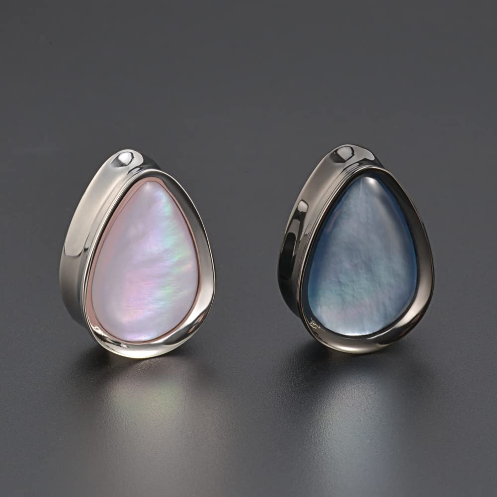 COOEAR Stainless Steel Ear Gauges Tear Drop Tunnels and Plugs Flesh SeaShell Stretchers 1 Pair Elegant Earrings 0g to 1".