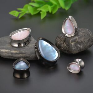 COOEAR Stainless Steel Ear Gauges Tear Drop Tunnels and Plugs Flesh SeaShell Stretchers 1 Pair Elegant Earrings 0g to 1".