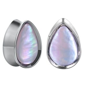 cooear stainless steel ear gauges tear drop tunnels and plugs flesh seashell stretchers 1 pair elegant earrings 0g to 1".