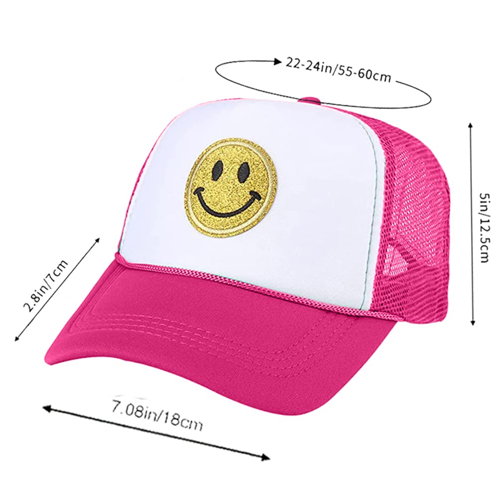 Lin Su Fashion Smile Face Sequins Baseball Cap Printing Neon High Crown Foam Mesh Back Trucker Hat-for Men and Women (Multicoloured-7)