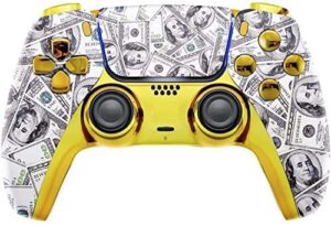 moddedzone custom wireless controller compatible with ps5 exclusive unique designs | personalize your gaming experience and exceptional performance| compatible with playstation 5 (gold money)