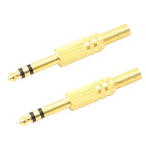 pngknyocn 1/4 inch stereo plugs, replacement 6.35mm trs solder type diy audio connector gold-planted for repair guitar cables, instrument cord (2 pack)