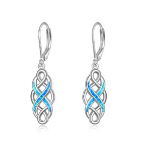 yfn sterling silver celtic knot dangle earrings good luck irish celtic knot vintage dangles for women (blue opal celtic knot earrings)