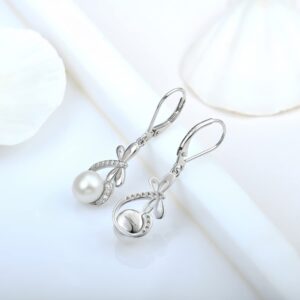 JO WISDOM Women Pearl Earrings 925 Sterling Silver Celtic Infinity Butterfly Dangle & Drop Earrings with 8mm Freshwater Pearl Jewelry