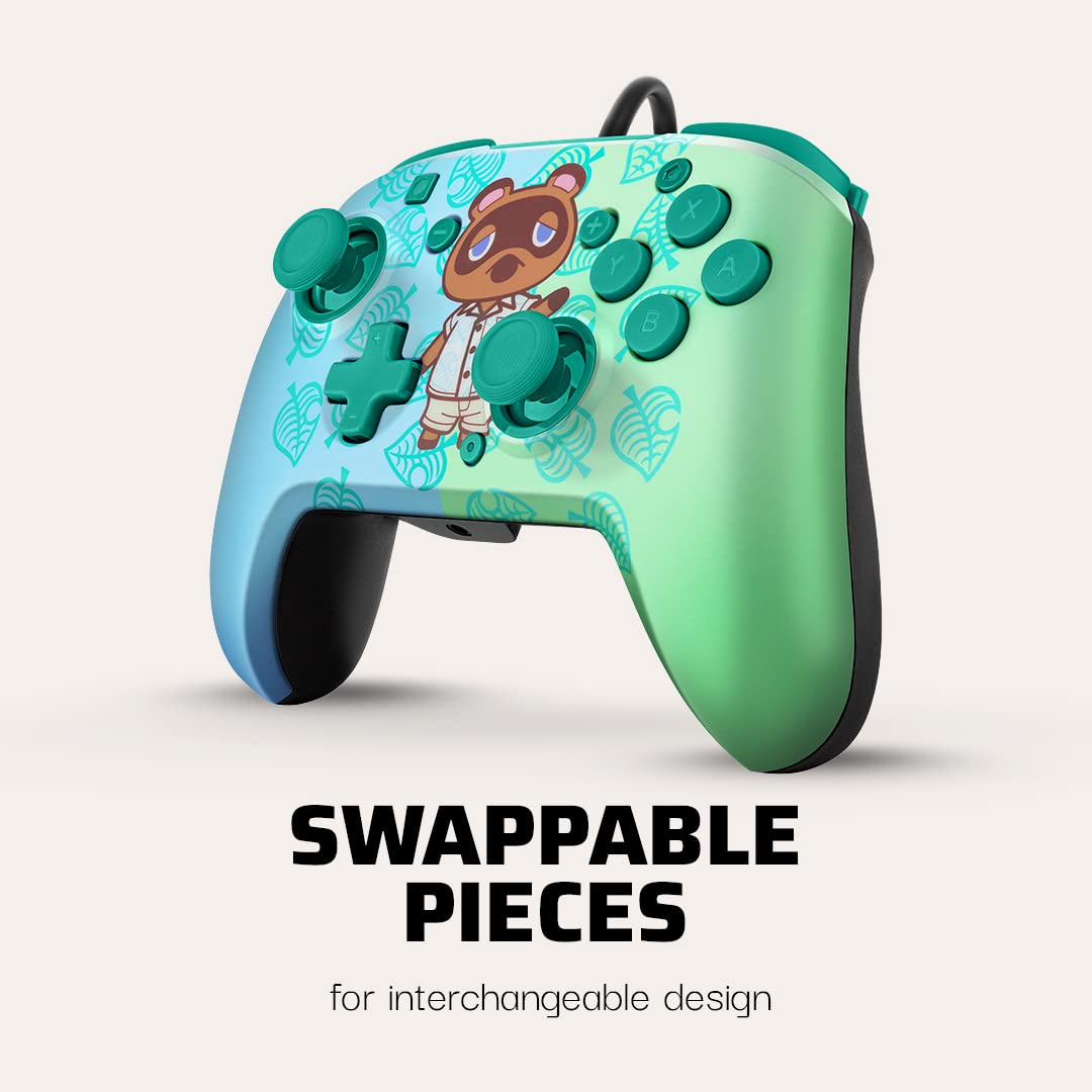 PDP REMATCH Enhanced Wired Nintendo Switch Pro Controller, Switch Lite/OLED Compatible (Animal Crossing Tom Nook - Blue/Green)