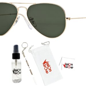 Ray-Ban RB3025 Metal Aviator Sunglasses + Vision Group Accessories Bundle,unisex-adult (Arista/Crystal Green, 58)