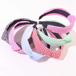 CULHEITE 6 Pieces Seersucker Knotted Headbands for Women Striped Gingham Plaid Hairband Elastic Wide Hair Hoop Summer Holiday Fashion Hair Accessory