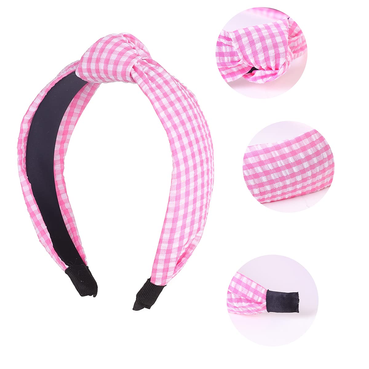 CULHEITE 6 Pieces Seersucker Knotted Headbands for Women Striped Gingham Plaid Hairband Elastic Wide Hair Hoop Summer Holiday Fashion Hair Accessory