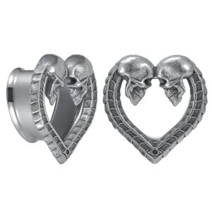 cooear 1 pair stainless steel gauges for ears heart style tunnels skull plugs flesh stretchers earrings 0g to 1".