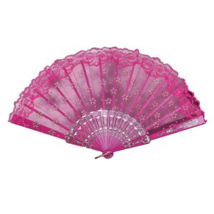 duo er decorative fans best chinese style dance wedding party lace silk folding hand held flower fan pocket gifts for summer (color : hot pink)