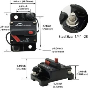 Young Marine Circuit Breaker for Boat Trolling with Manual Reset,Water Proof,12V- 48V DC (Surface Mount-90A)