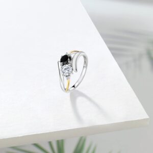 Gem Stone King 925 Silver and 10K Yellow Gold Black Onyx and White Moissanite 2 Stone Crossover Women Ring (0.98cttw, Available in size 5, 6, 7, 8, 9)