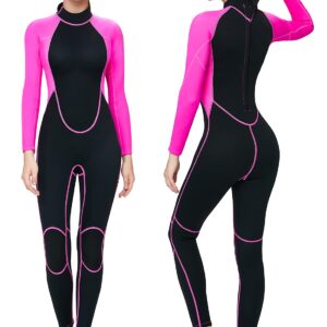 HIGI Flexel Full Wetsuit for Women,2mm Womens Wet Wuit Long Sleeve Swimsuits for Women in Cold Water Thermal Surfing Wetsuit Women Snorkeling Suit Scuba Swimsuit for Women black with pink, Large