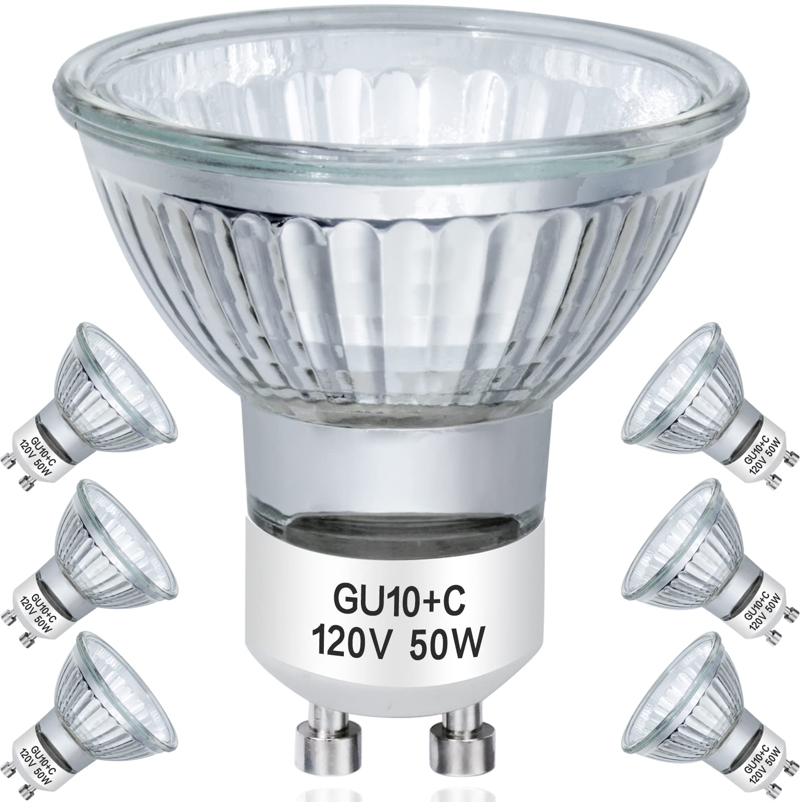 YBEK GU10 Halogen Light Bulbs 50W 120V MR16 Dimmable for Track,Recessed,Accent Lighting,Ceiling Light,Scent Wax Burner,Warm White(Pack of 6)