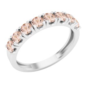 dazzlingrock collection 3 mm round morganite half way around classic wedding band for women 14k white gold, size 6.5