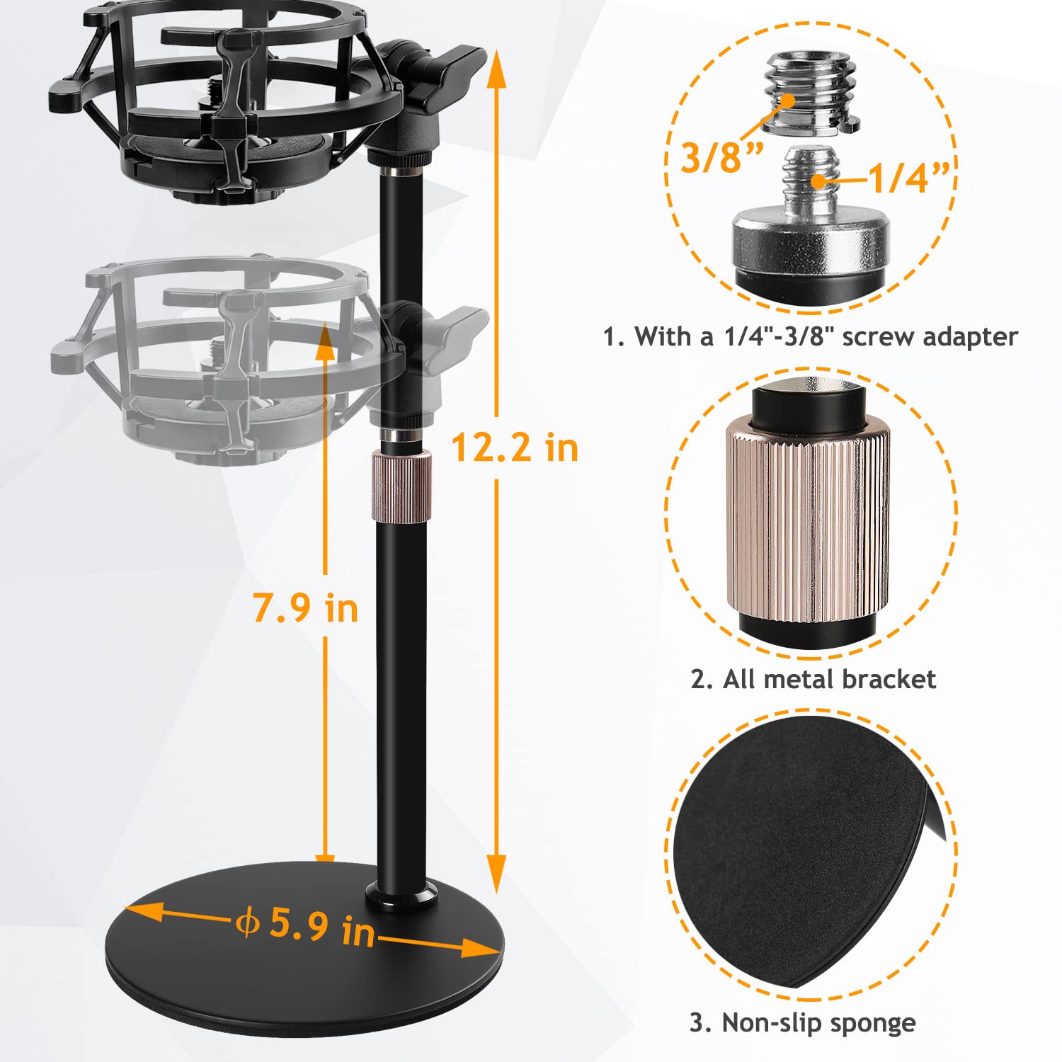 Seiren Mini Desktop Microphone Stand with Shock Mount, Foam Windscreen, Adjustable Mic Stand with Pop Filter Shockmount Reduces Vibration Noise for Razer Seiren Mini USB Streaming Microphone Frgyee