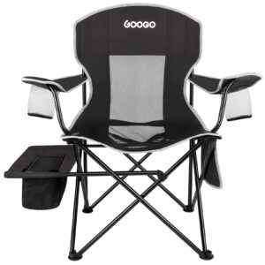 googo camping chair folding, oversize portable lightweight chair with cooler, cup holder, mesh back seat, supports 300lbs, collapsible compact chair with carry bag & strap for outdoor, camp, hiking