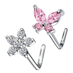 charmonline cz butterfly flower l bend stud nose ring 20g l shaped nose studs nose hoop rings nose body piercing for women men