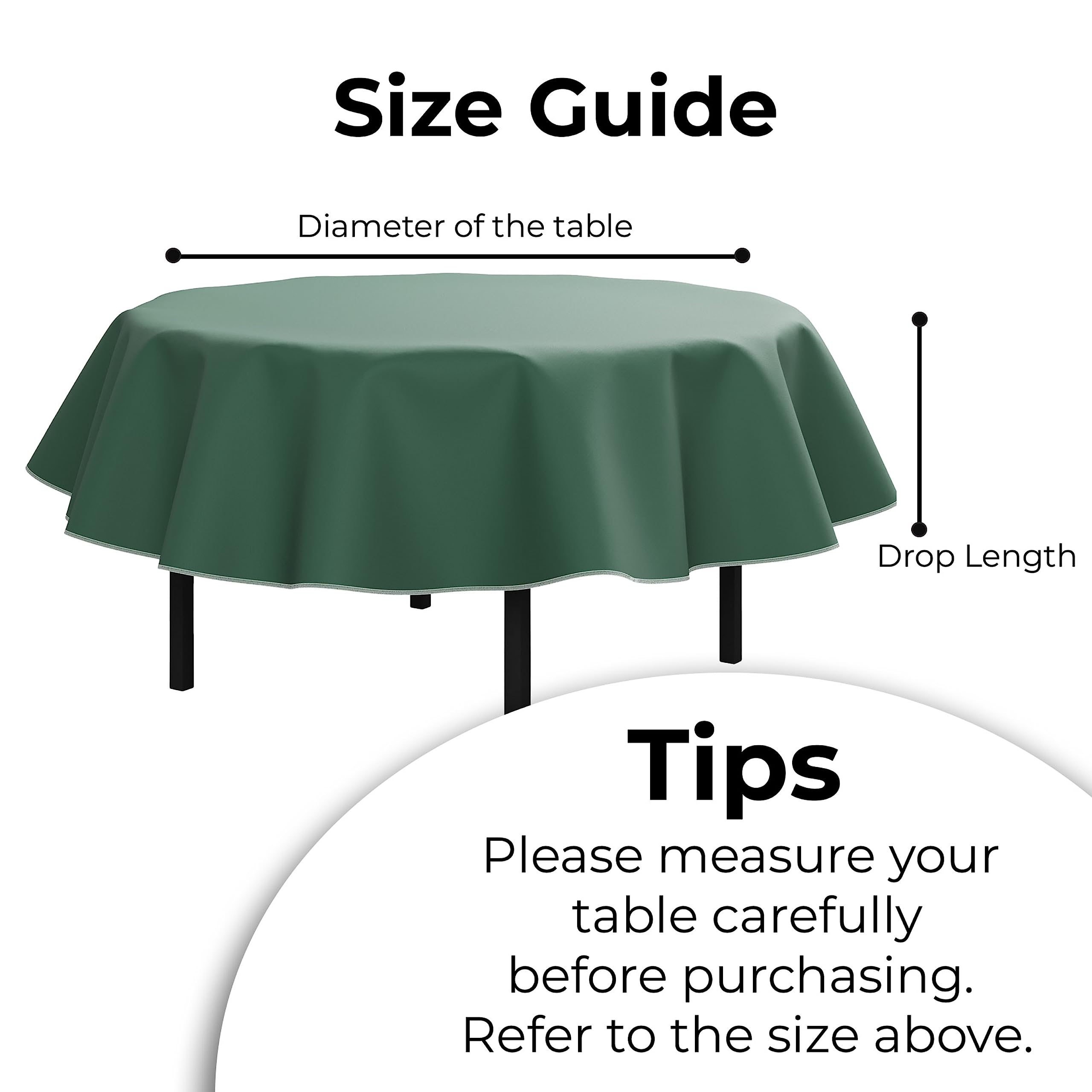 Exquisite Green Vinyl Tablecloths - 70 in. Round - Pack of 3 Round Tablecloth - Green Flannel Backed Vinyl Tablecloths for Round Tables - Plastic Table Cloths with Flannel Backing - Waterproof