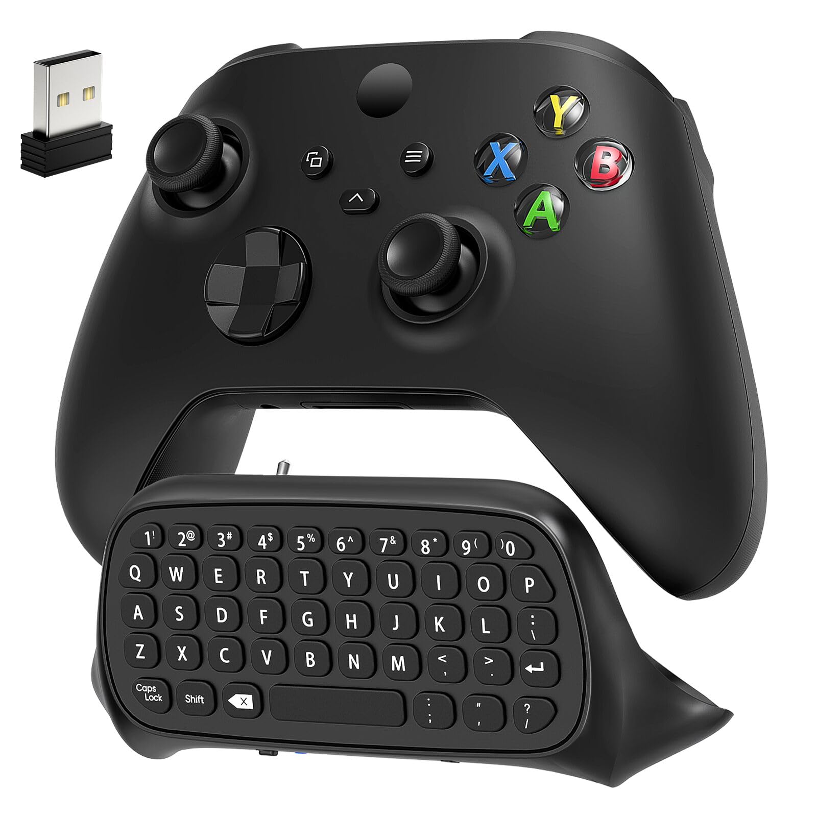 Keyboard for Xbox Series X/S, One/One X/S, Elite One/2 Controller, Wireless Gaming Chatpad Message Keypad with USB Receiver, Audio/Headset Jack Accessories for Xbox (Controller Not Included), Black