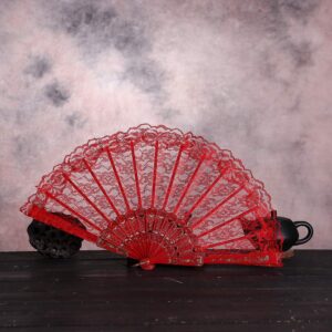 DUO ER Chinese Style Fans Dance Wedding Party Lace Silk Folding Hand Held Flower Fan Hollow Lace (Color : Pink)