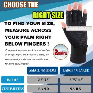 2 Pairs Pack Compression Gloves for Women Men, Copper Arthritis Gloves for Hand Pain Relief, Carpal Tunnel Wrist Support, Rheumatoid, Joint Swelling,Fingerless for Computer Typing(Small/Medium)