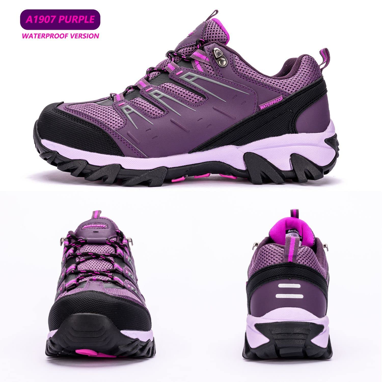 Ansbowey Womens Hiking Shoes Waterproof Lightweight Trekking Camping Boots Outdoor Non-Slip Walking Sport Shoes Purple US 7.5 Men/ 9.5 Women