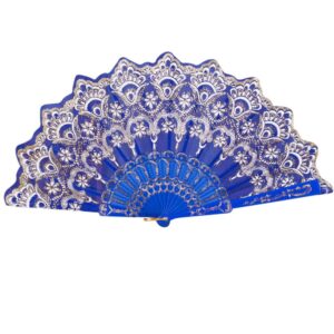 duo er chinese/spanish style dance wedding party lace silk folding hand held flower fan (color : blue)