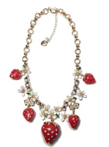 betsey johnson strawberry floral lilly necklace, red