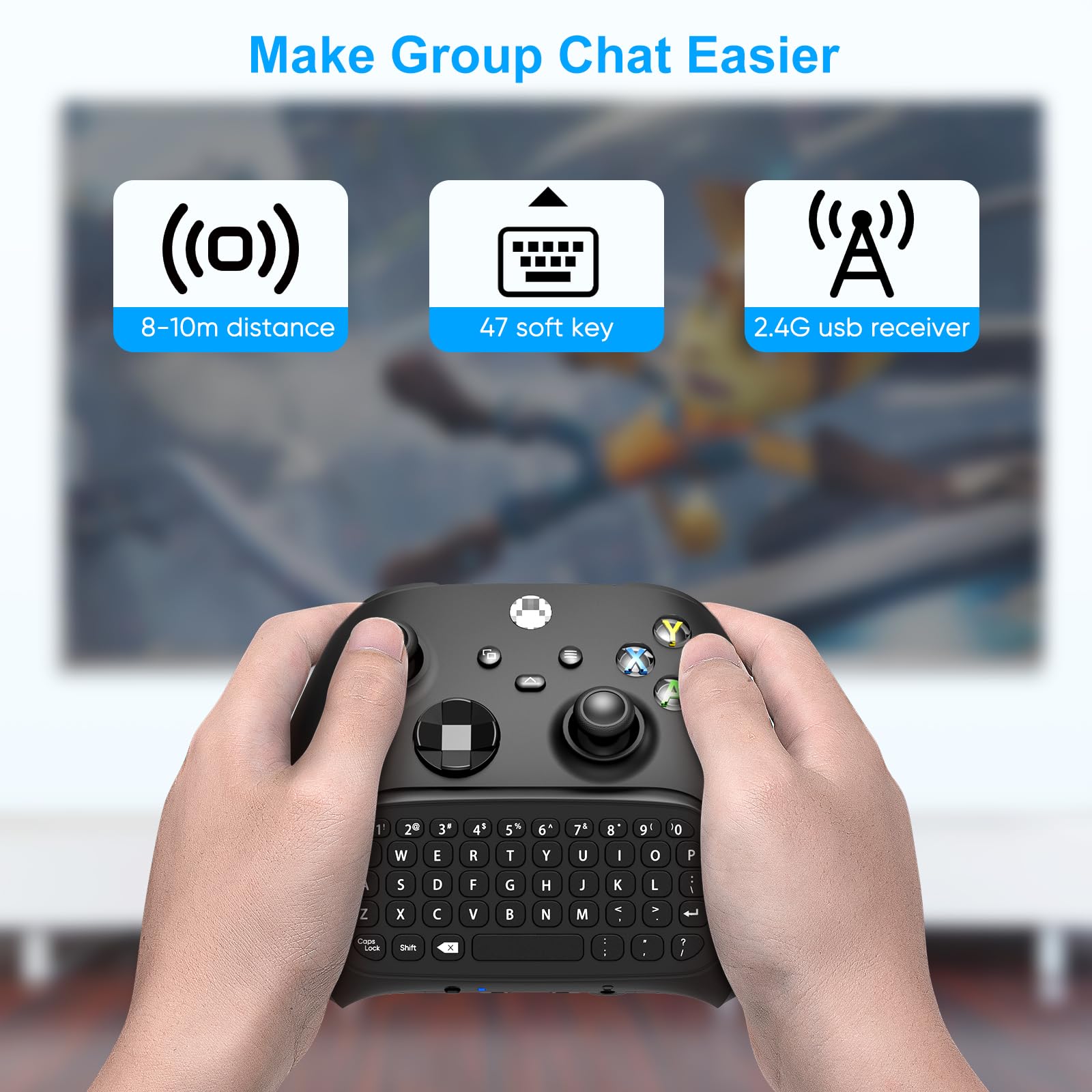 Keyboard for Xbox Series X/S, One/One X/S, Elite One/2 Controller, Wireless Gaming Chatpad Message Keypad with USB Receiver, Audio/Headset Jack Accessories for Xbox (Controller Not Included), Black