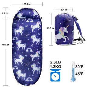 Kids Sleeping Bags for Girls – Unicorn Rainbow Star – Rioyalo YOLO 45 Camping Sleeping Bags for Kids with Carry Bag - Outdoor and Indoor (Unicorn-PL)