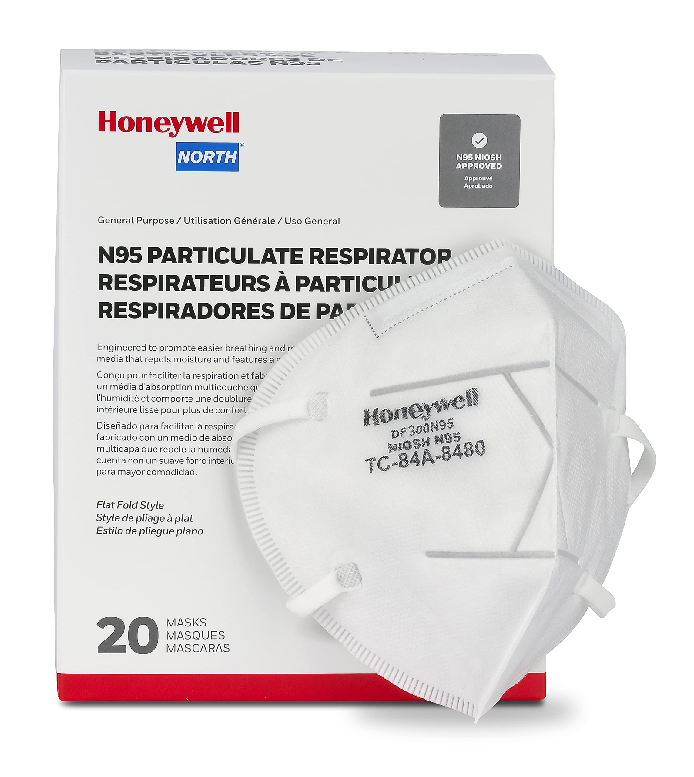 Honeywell Safety Products NIOSH-Approved N95 Flatfold Project Respirator, 20-pack (RWS-54038)