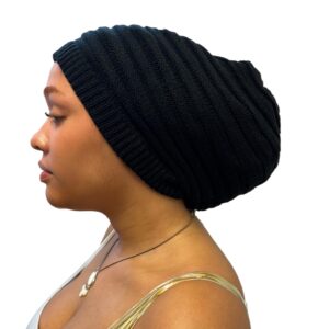 Black Slouchy Beanie for Locs Dreadlocks and Natural Hair Styles Rasta Tam Beanie