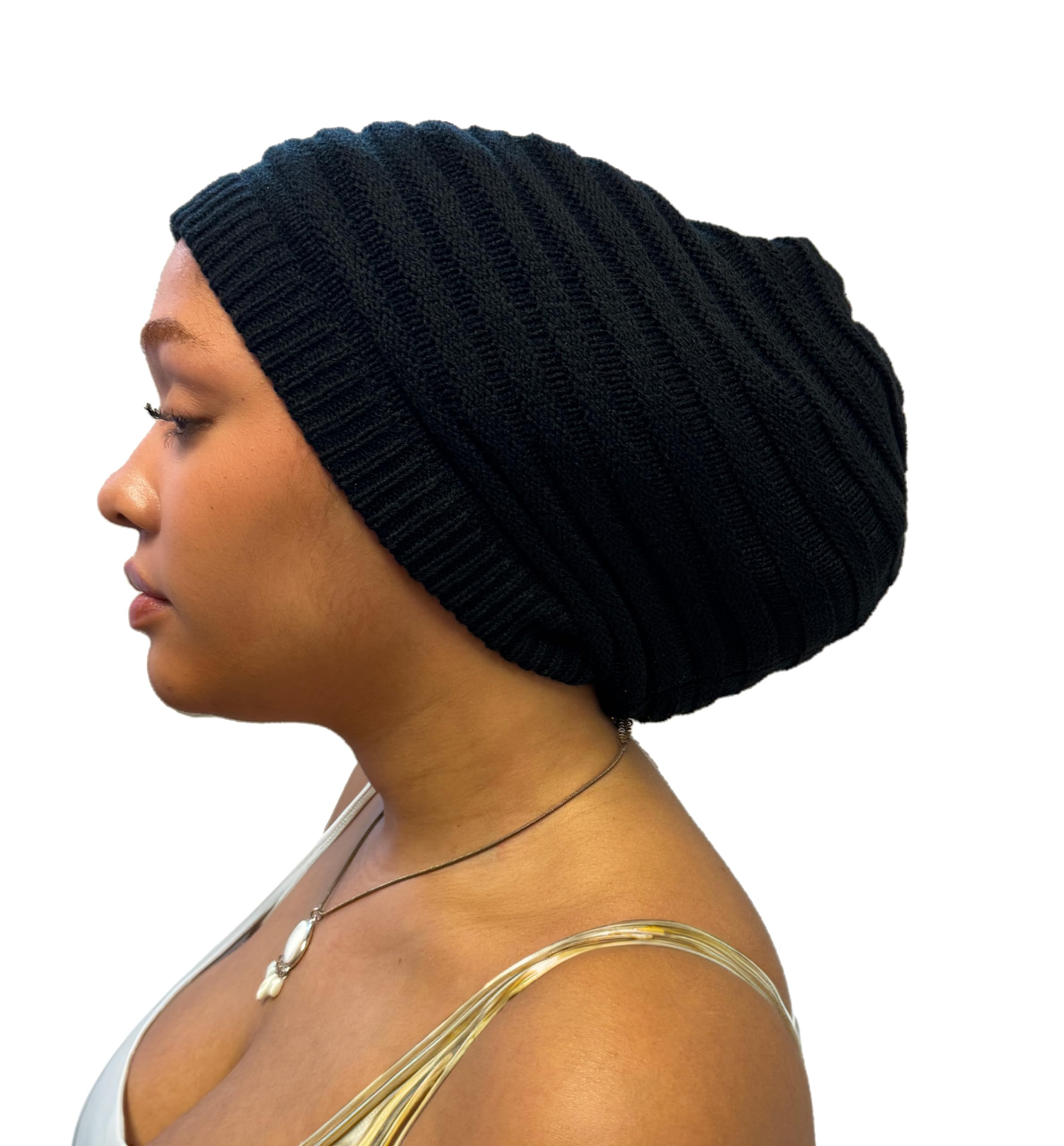 Black Slouchy Beanie for Locs Dreadlocks and Natural Hair Styles Rasta Tam Beanie