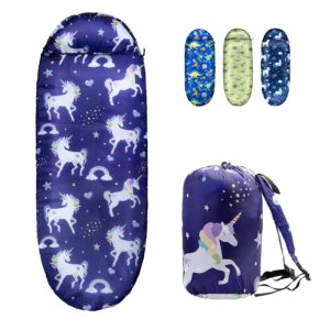 kids sleeping bags for girls – unicorn rainbow star – rioyalo yolo 45 camping sleeping bags for kids with carry bag - outdoor and indoor (unicorn-pl)