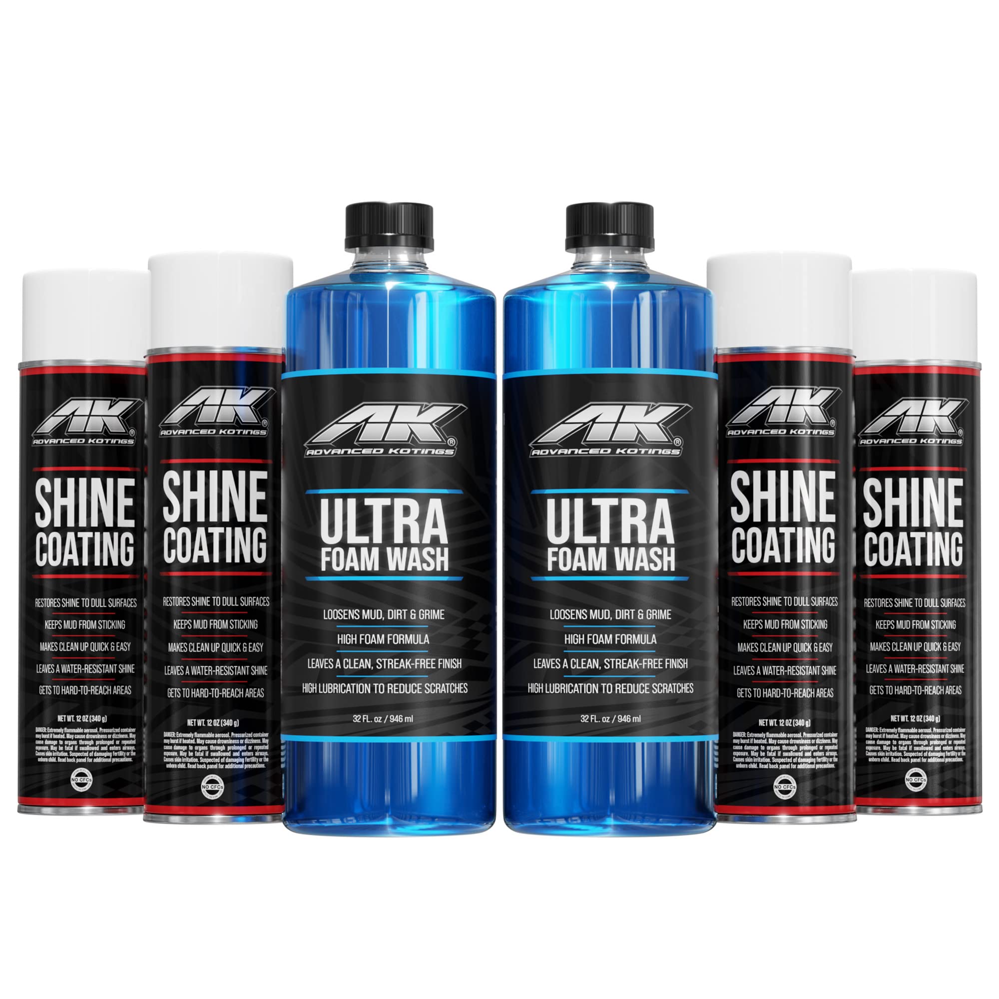 Advanced Kotings Shine Coating & High Foaming Car Wash Bundle | Removes Dirt, Oil, Grime, Shines Surfaces, and Makes Off-Road Clean-Up Easier for ATVs, UTVs, Vehicles and More - 6 Pack Kit