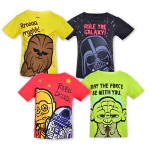 star wars boys’ 4 pack t-shirt for toddler and little kids – yellow/green/black/red