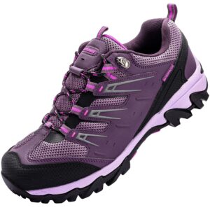 ansbowey womens hiking shoes waterproof lightweight trekking camping boots outdoor non-slip walking sport shoes purple us 7.5 men/ 9.5 women