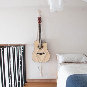 Decocove Guitar Wall Hanger - Macrame Guitar Hanger - Guitar Wall Mount - Boho Guitar Holder for Acoustic Guitar and Electric Guitar