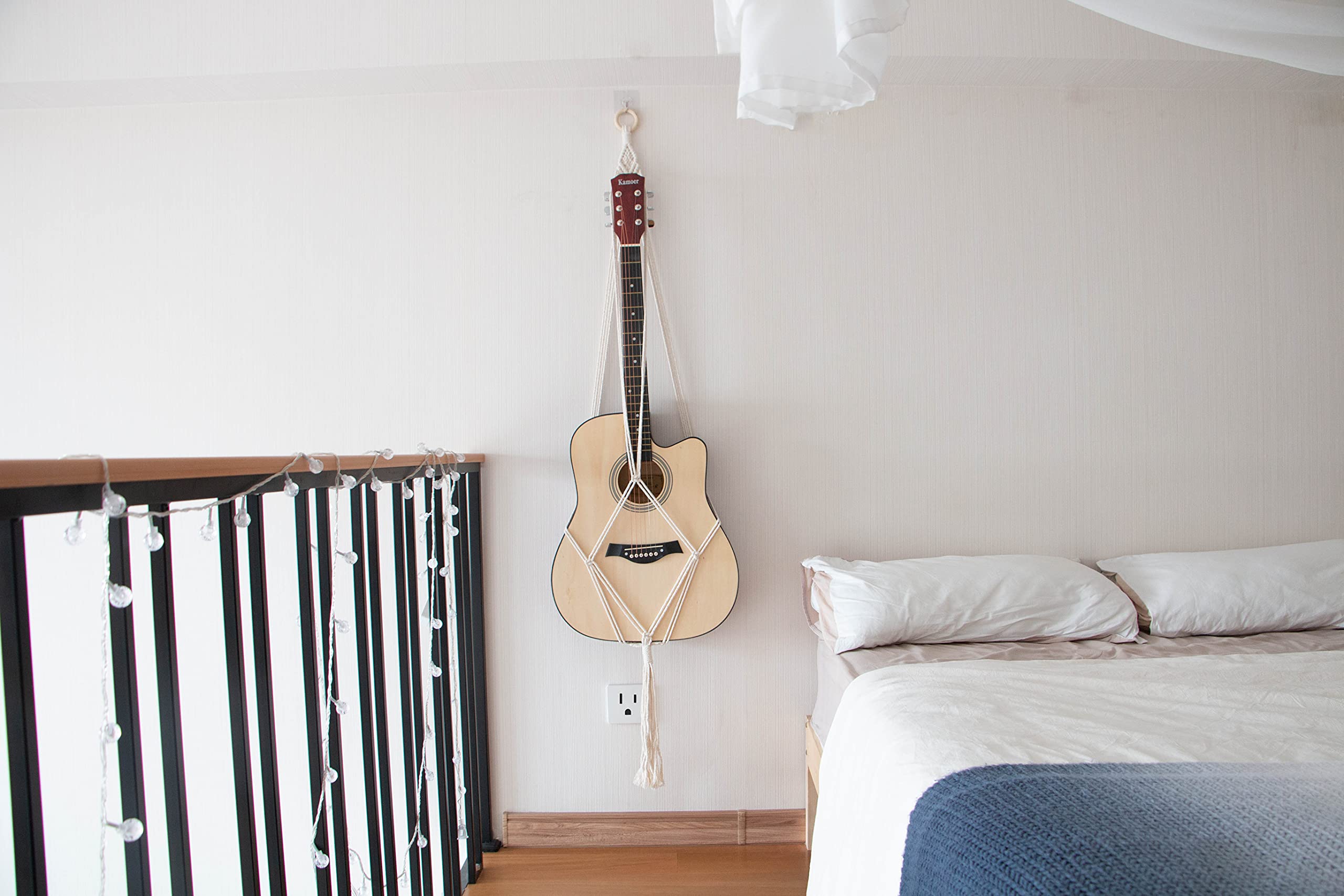 Decocove Guitar Wall Hanger - Macrame Guitar Hanger - Guitar Wall Mount - Boho Guitar Holder for Acoustic Guitar and Electric Guitar