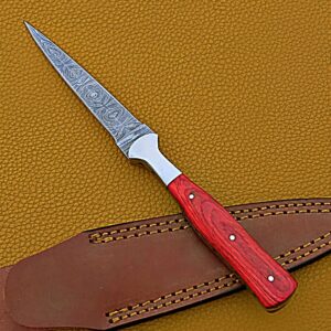 Smart and Sharp Custom Handmade Damascus Steel Hunting Knife / Skinning Knife SS-17400 (Red colored wood) (Red Wood)