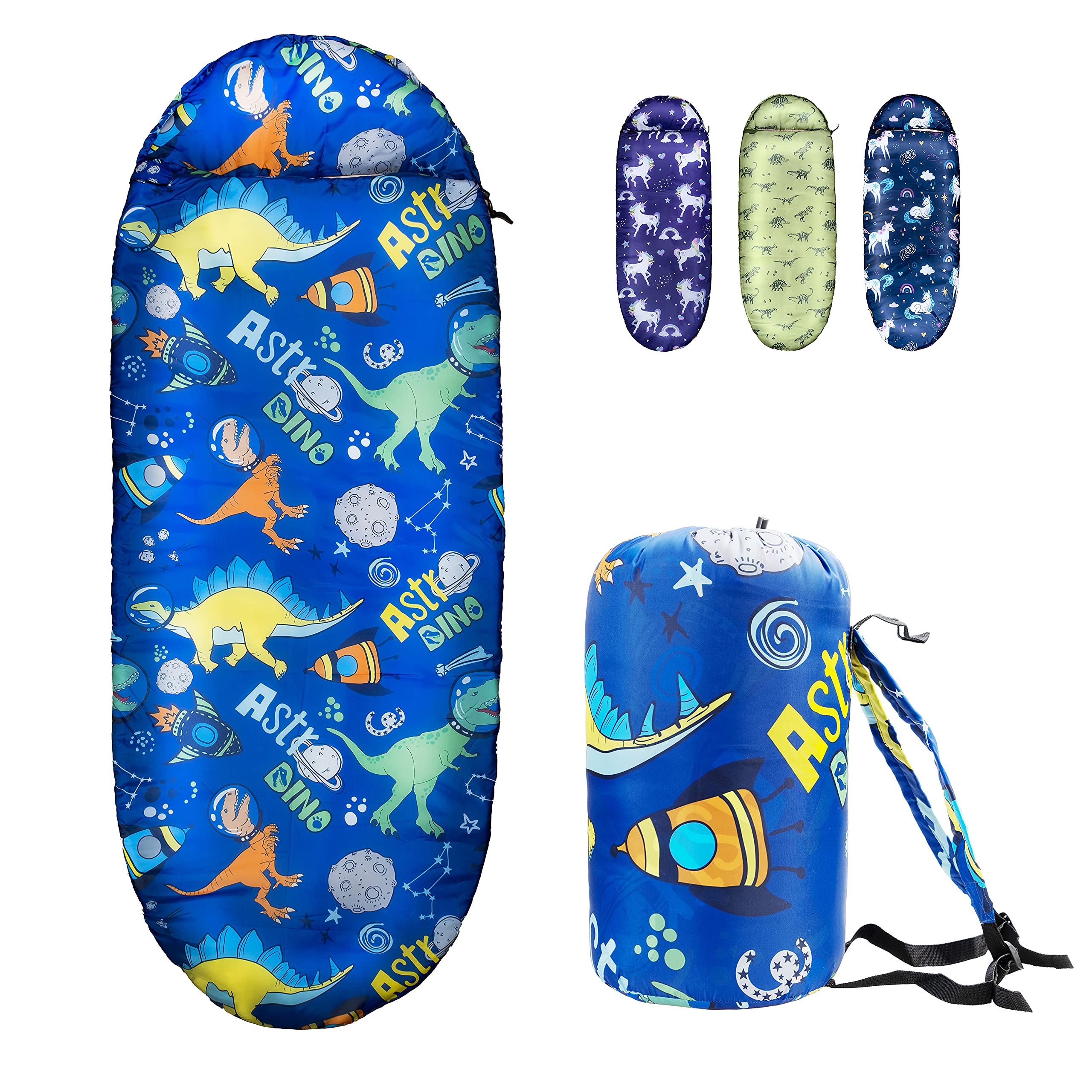 Kids Sleeping Bags for Boys – Astro Dino – Rioyalo YOLO 45 Camping Sleeping Bags for Kids with Carry Bag - Outdoor and Indoor (Space Dinosaur)