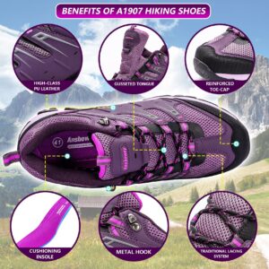 Ansbowey Womens Hiking Shoes Waterproof Lightweight Trekking Camping Boots Outdoor Non-Slip Walking Sport Shoes Purple US 7.5 Men/ 9.5 Women