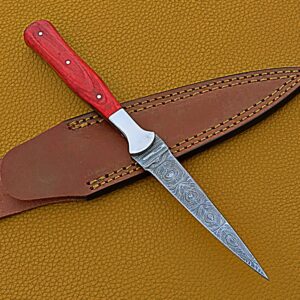 Smart and Sharp Custom Handmade Damascus Steel Hunting Knife / Skinning Knife SS-17400 (Red colored wood) (Red Wood)