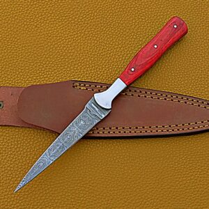 Smart and Sharp Custom Handmade Damascus Steel Hunting Knife / Skinning Knife SS-17400 (Red colored wood) (Red Wood)