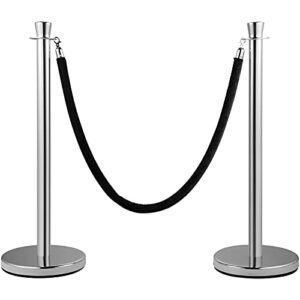 vevor velvet ropes and posts 2 pcs, 5 ft black velvet rope, stanchion post, crowd control barriers silver stanchions, red carpet poles, crowd control ropes and poles for party supplies