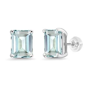 gem stone king 14k white gold gemstone birthstone stud earrings | emerald cut 10x8mm | gold earrings for women